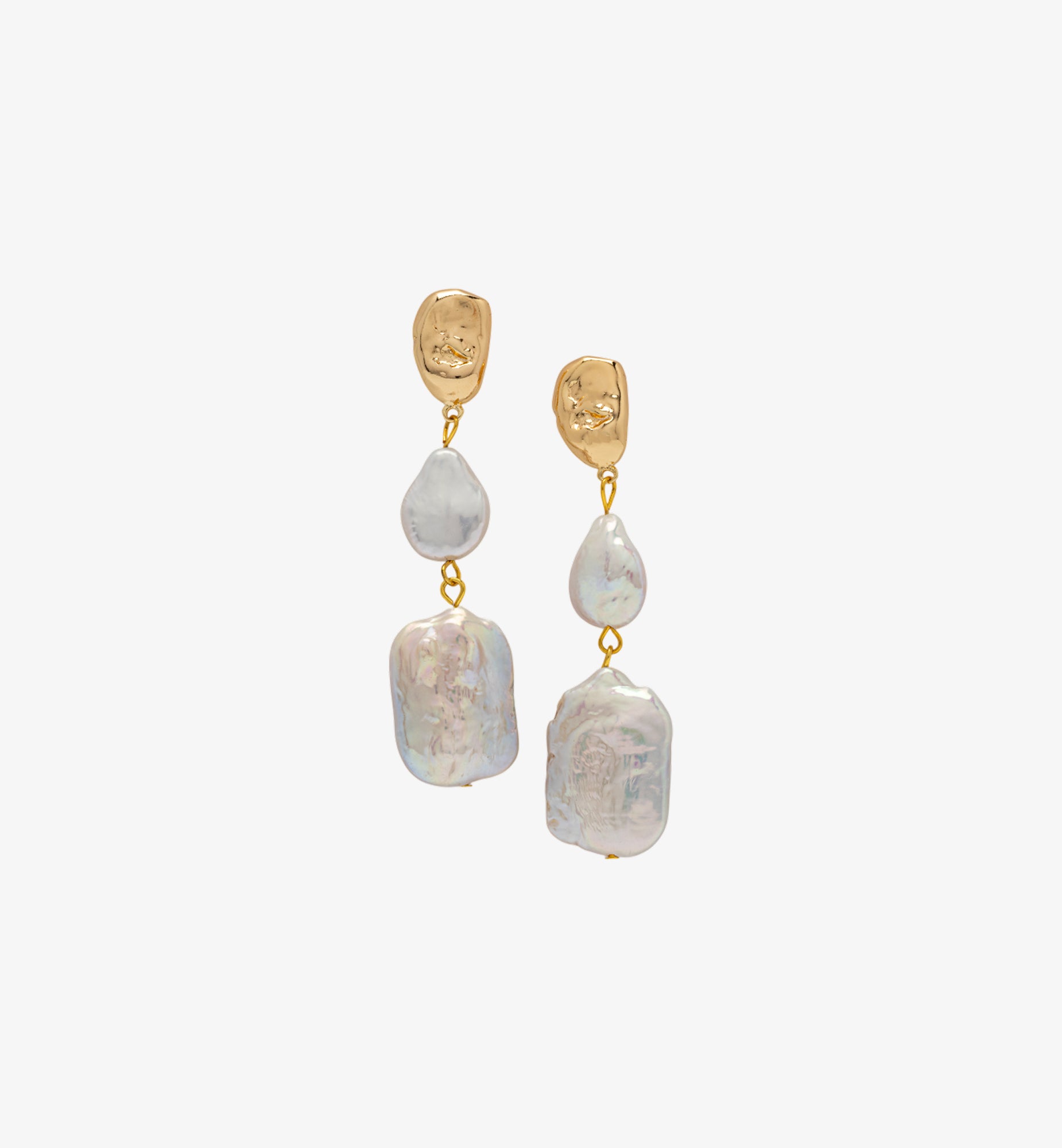 Shinju Gold Square Pearl Earrings Baroque Pearls | 18K Gold Plated
